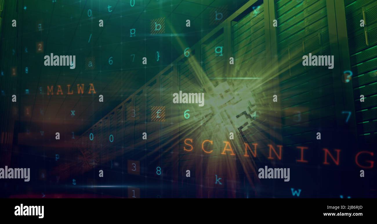 Image of cyber attack warning over server room Stock Photo - Alamy