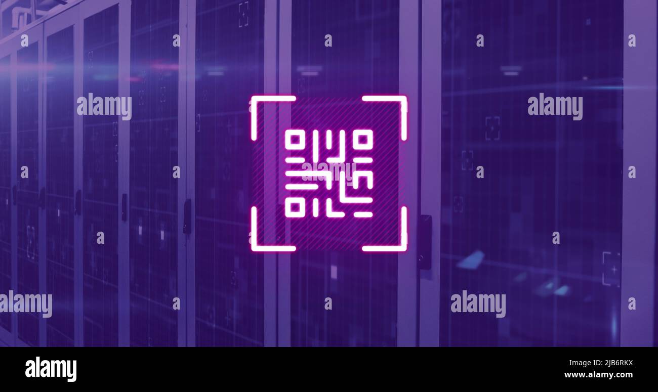 Image of qr code flashing over computer servers Stock Photo - Alamy