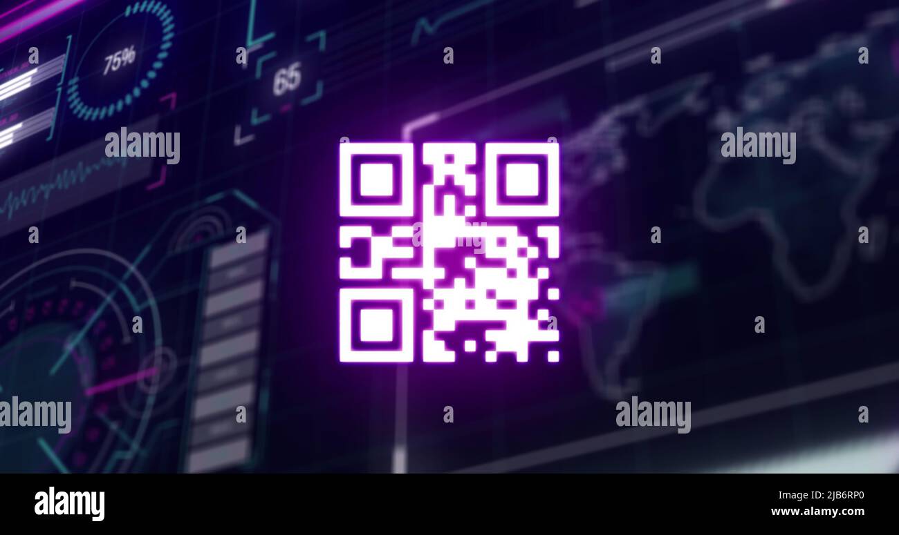 Image of qr code and data processing on interface Stock Photo - Alamy