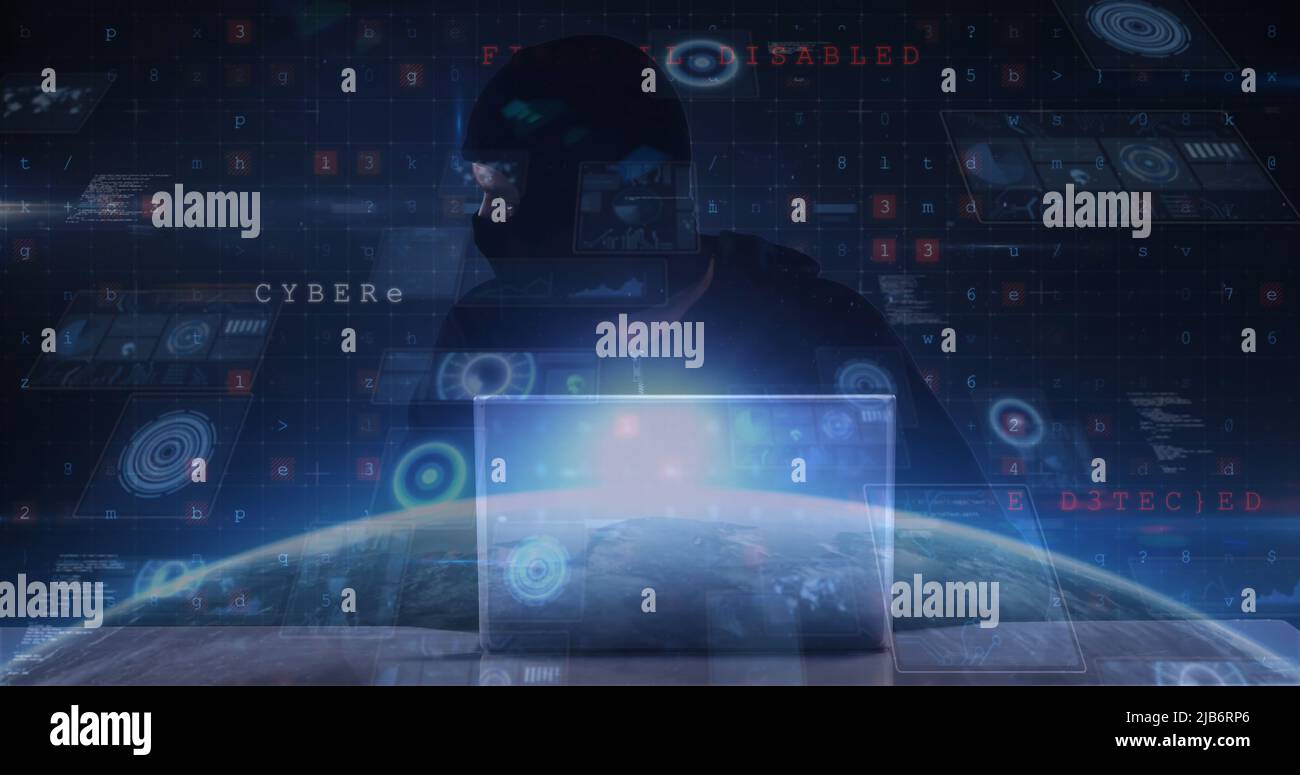 Image of cyber attack warning over scopes scanning and hacker Stock Photo - Alamy