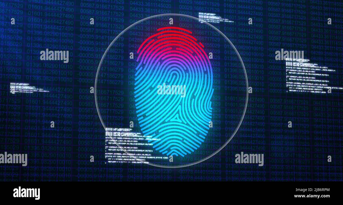 Digital image of biometric fingerprint scanner and data processing ...