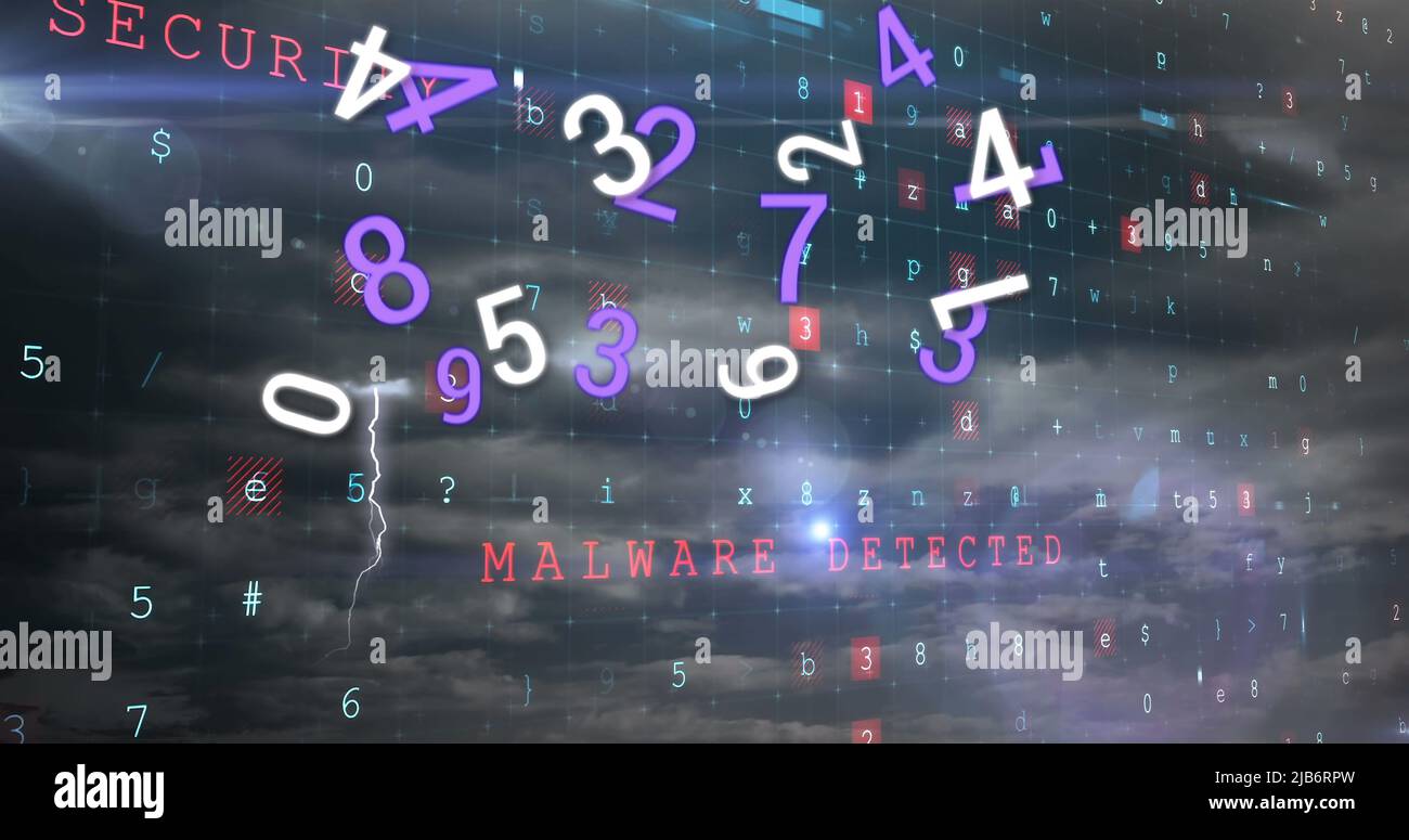 Image of numbers and computer code processing over cloudy sky Stock Photo - Alamy