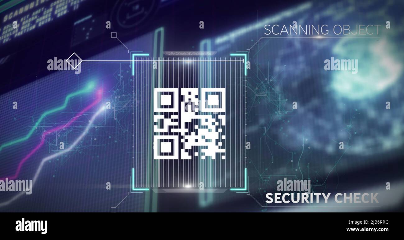 Image of qr code and data processing on interface Stock Photo - Alamy