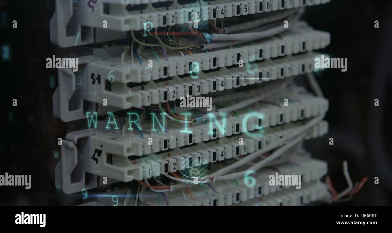 Image of data processing with cyber attack warning over computer server Stock Photo - Alamy