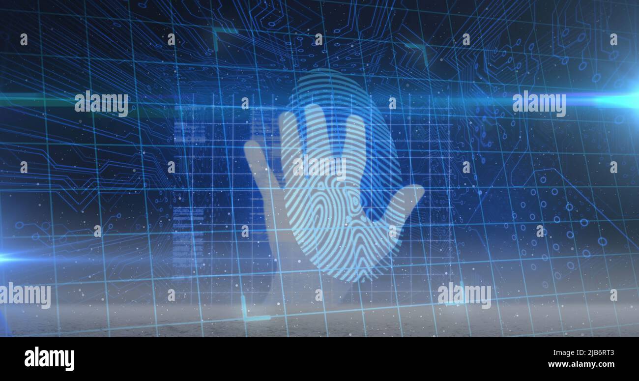 Human hand scanning over biometric scanner against security padlock and ...