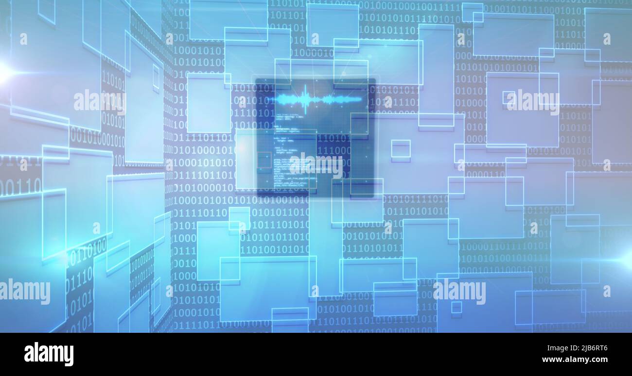 Image of data processing over digital screens with binar code Stock ...