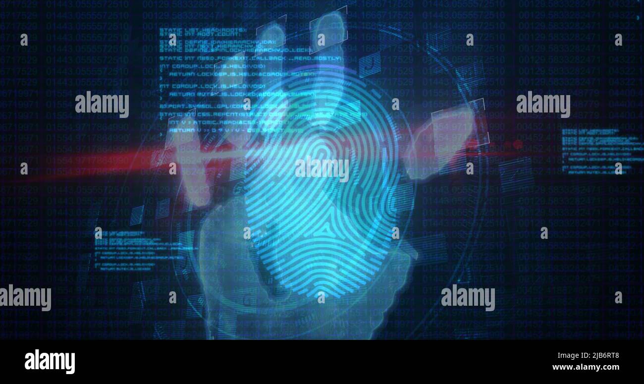 Human hand scanning over fingerprint biometric scanner against data ...
