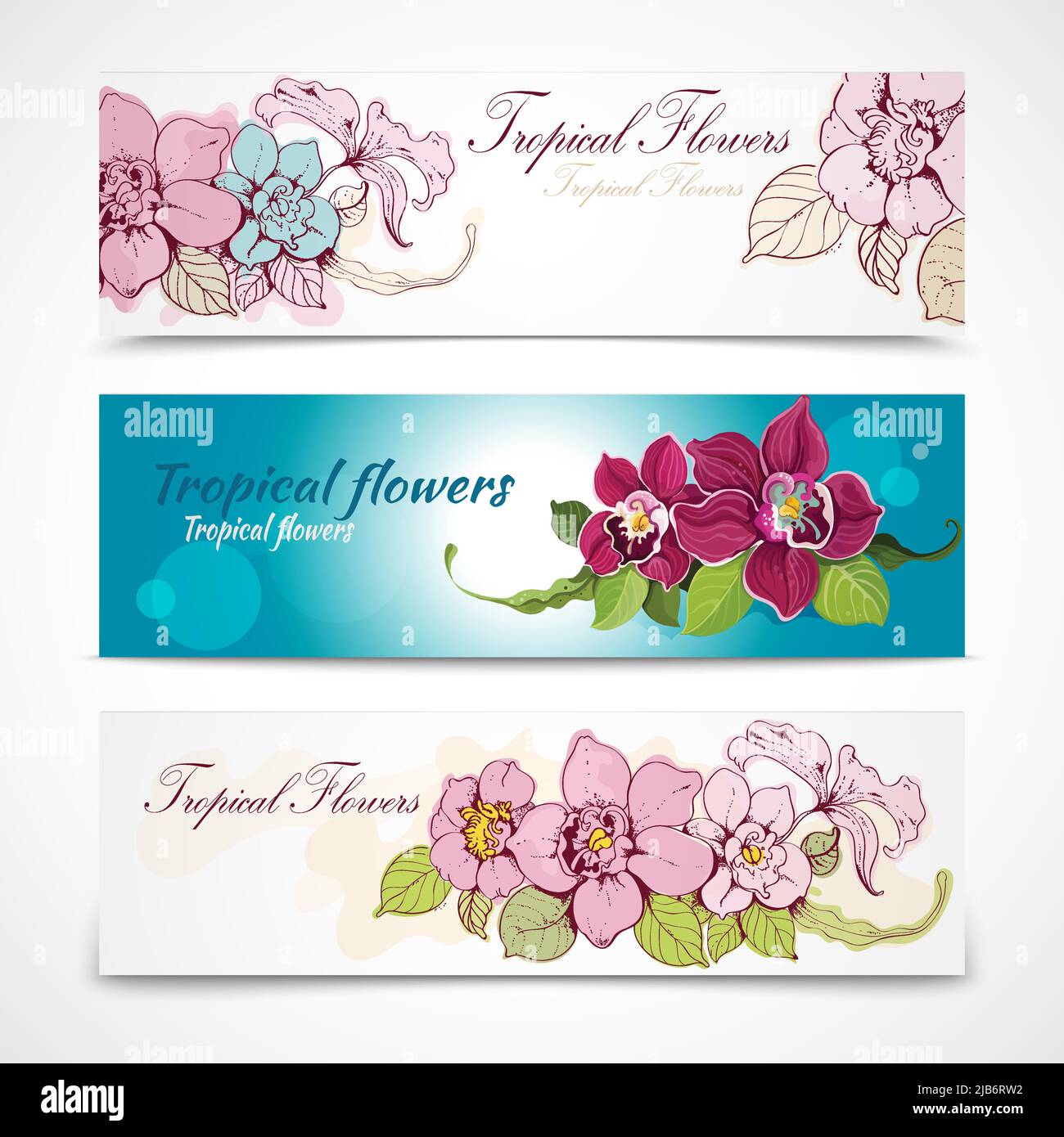 Colorful tropical hand drawn and sketch exotic flower decorative ...