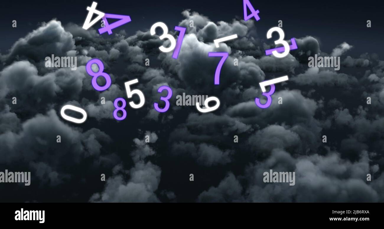 Image of numbers changing over stormy clouds in background Stock Photo ...