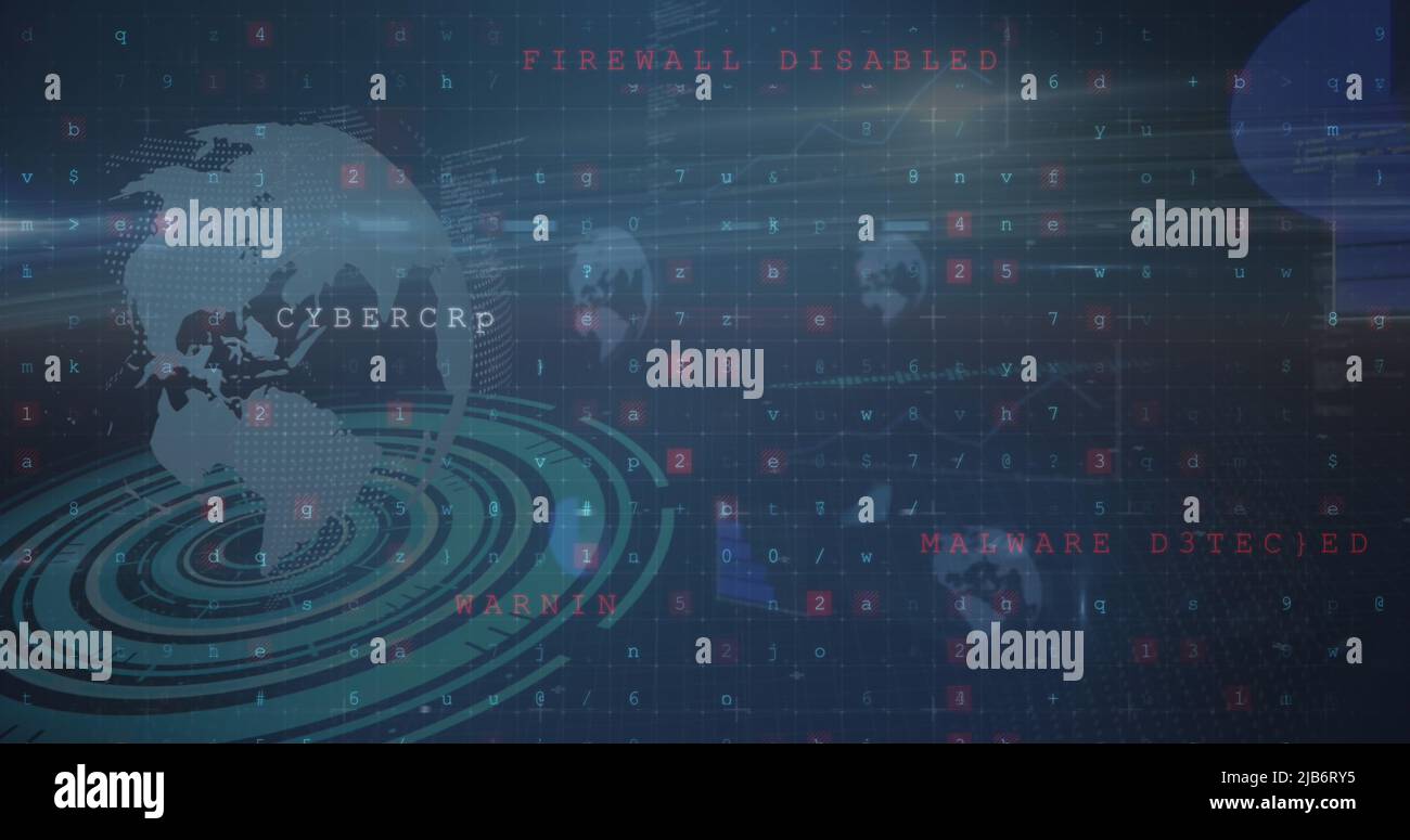 Image of cyber attack warning over scopes scanning and data processing Stock Photo - Alamy