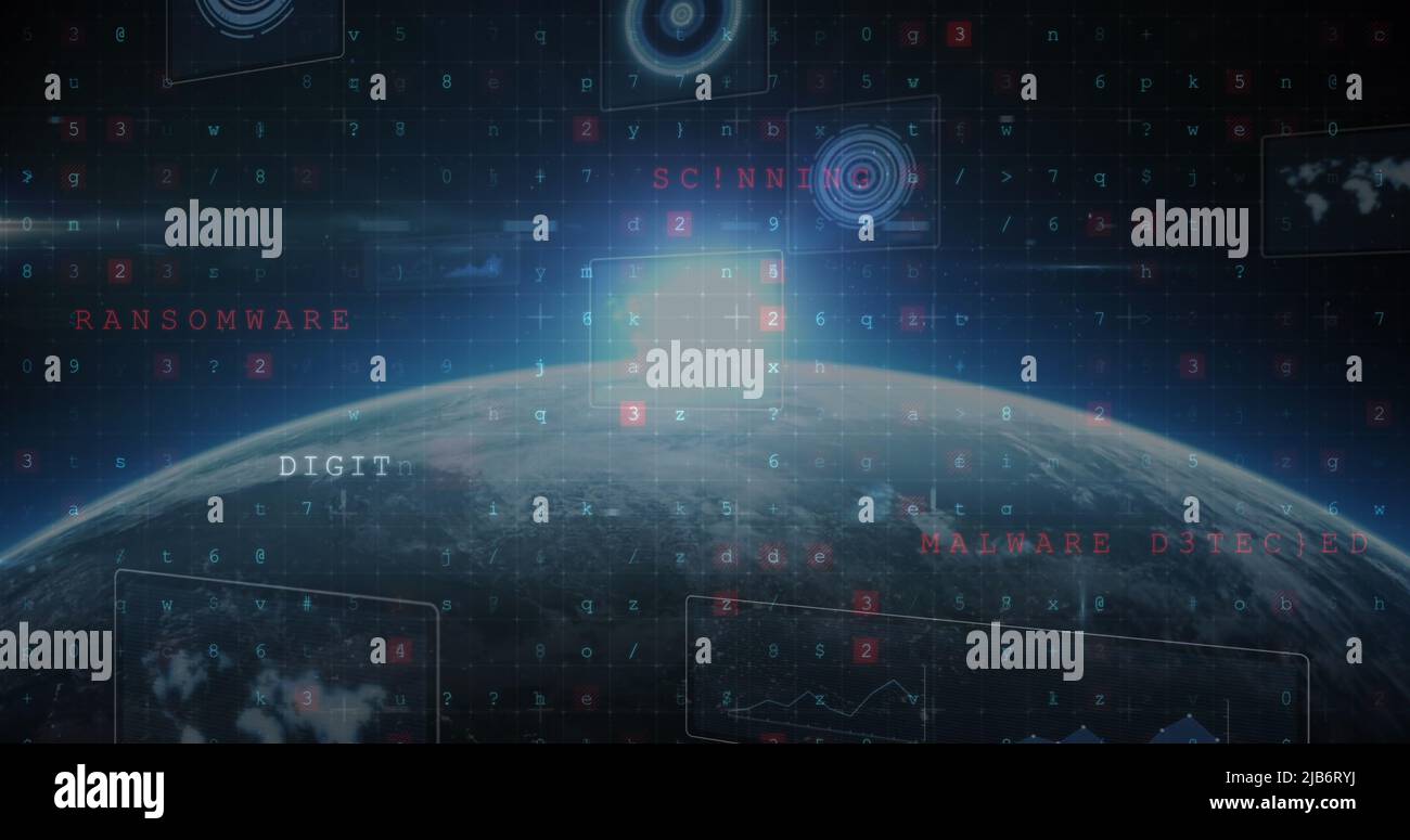 Image of cyber attack warning over scopes scanning and data processing Stock Photo - Alamy