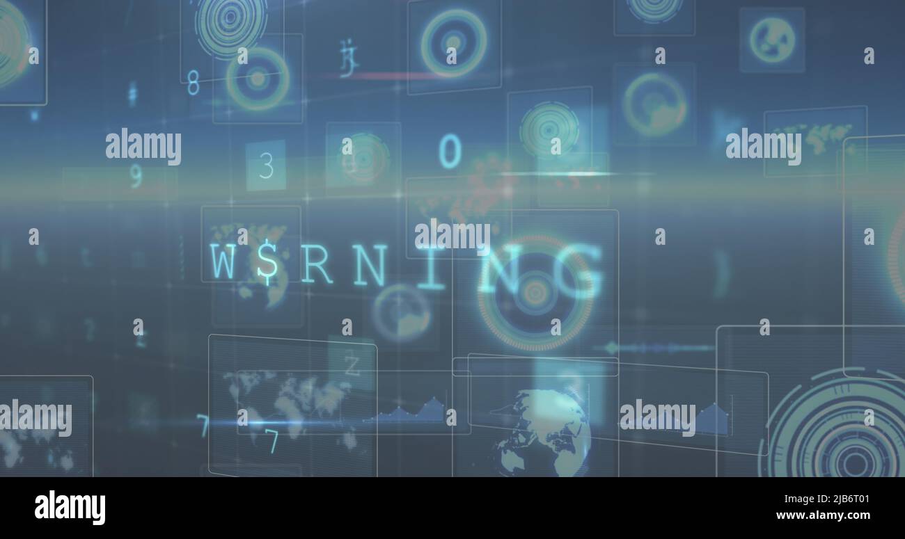 Image of cyber attack warning over scopes scanning and data processing Stock Photo - Alamy