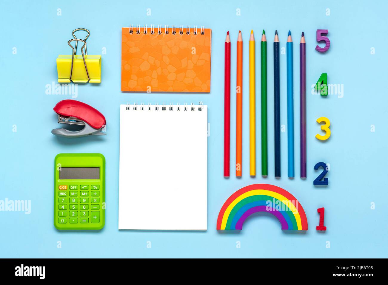 Frame from school and office supplies Paper clips, pens, calculator ...