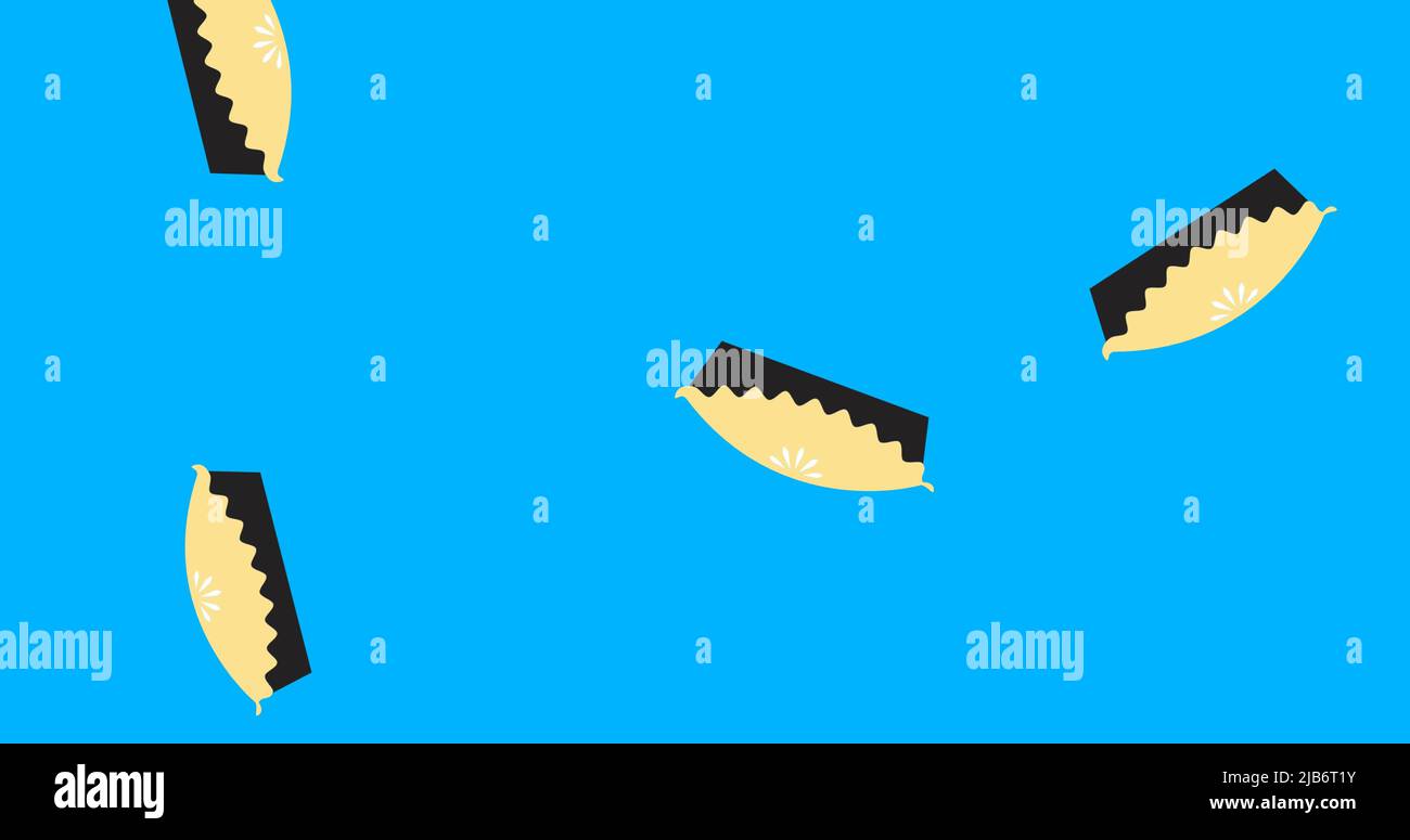 Image of falling cake icons on blue background Stock Photo - Alamy