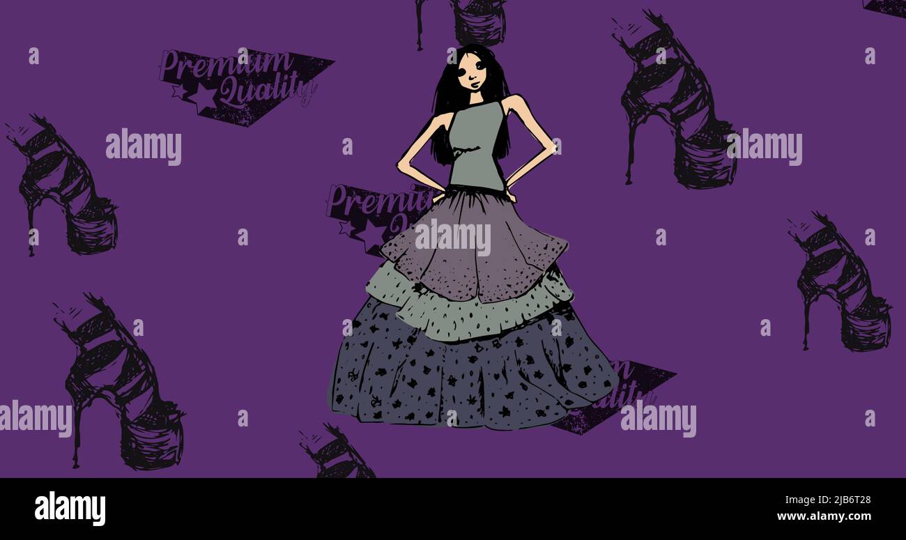 Image of shoes icons and model on purple background Stock Photo - Alamy