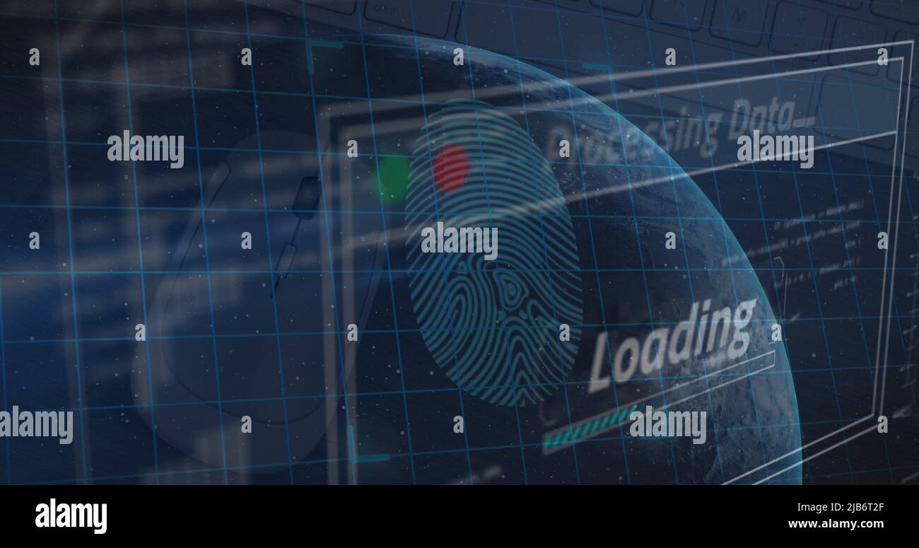 Image of data processing, binary fingerprint and globe Stock Photo - Alamy