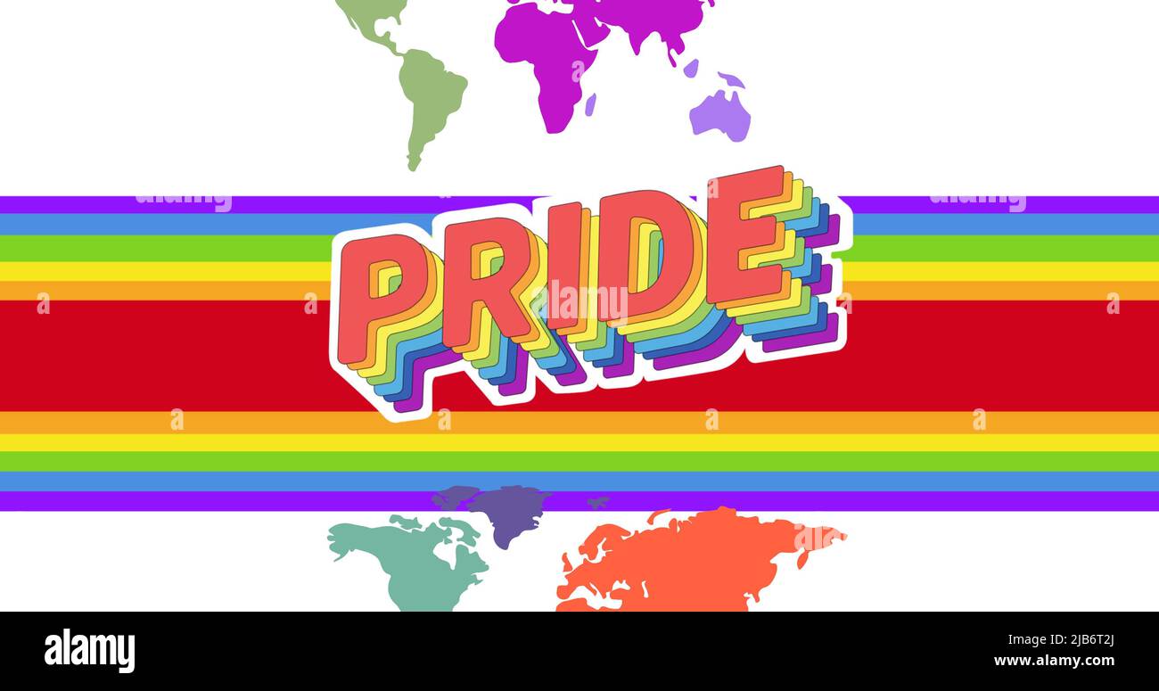 Image of pride text and world map on rainbow background Stock Photo - Alamy