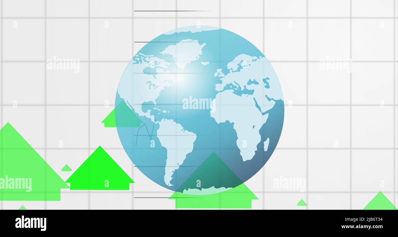 Digital image of spinning globe and statistical data processing against ...