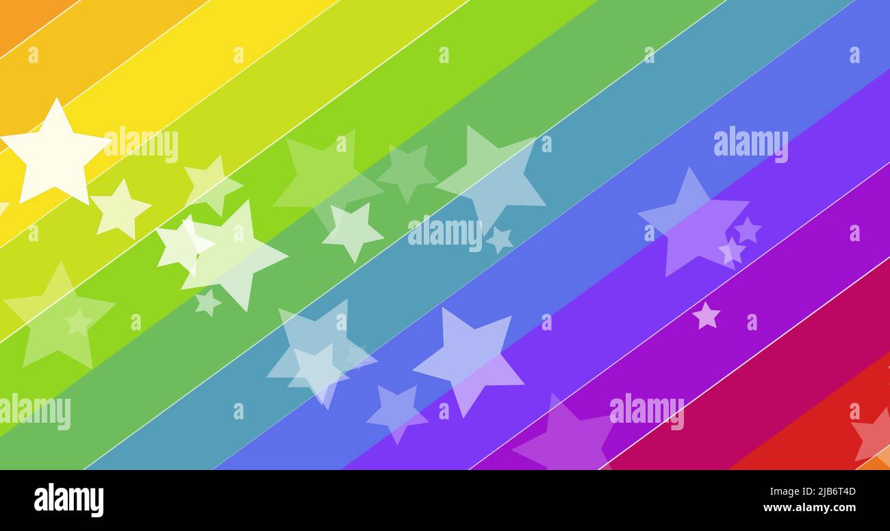 Image of stars over pride text on rainbow background Stock Photo - Alamy