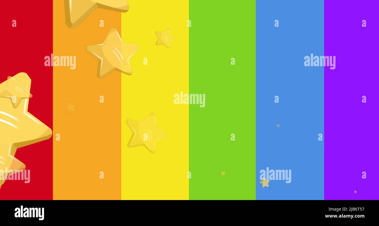 Image of stars falling on rainbow background Stock Photo - Alamy