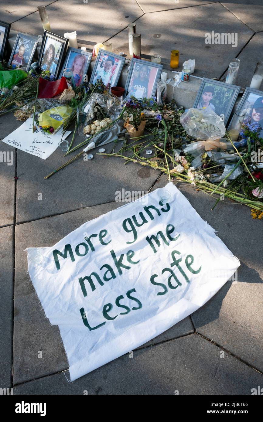 Austin Texas USA, May 30 2022: A protest sign lies on the sidewalk near ...