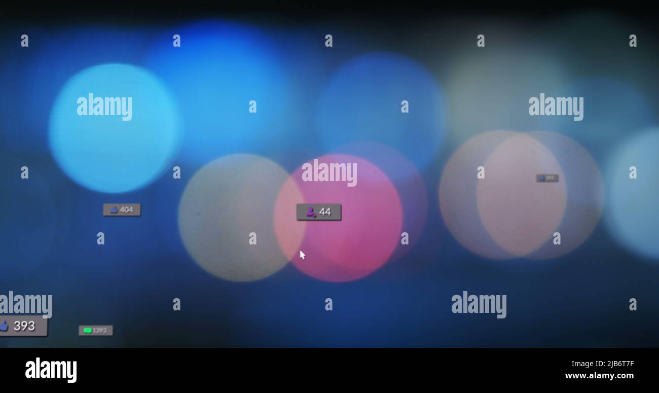 Image of social media icons and numbers over flickering lights Stock ...