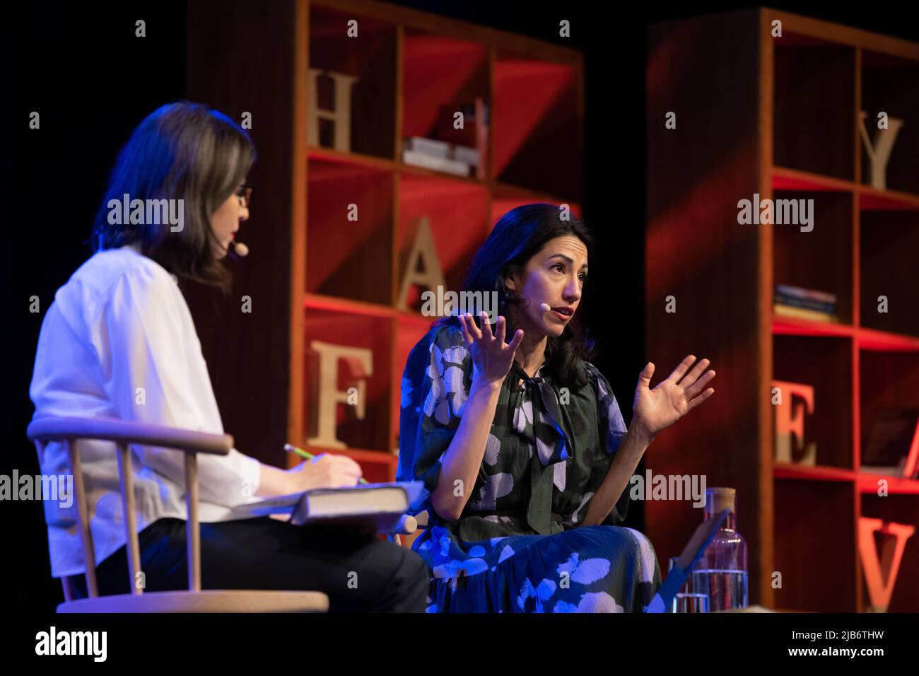 Hay-on-Wye, Wales, UK. 3rd June, 2022. Huma Abedin talks to Sana Safi ...