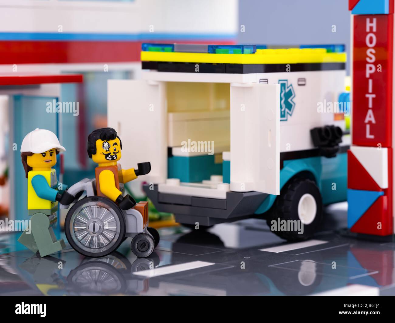 Tambov, Russian Federation - February 11, 2022 A Lego paramedic ...