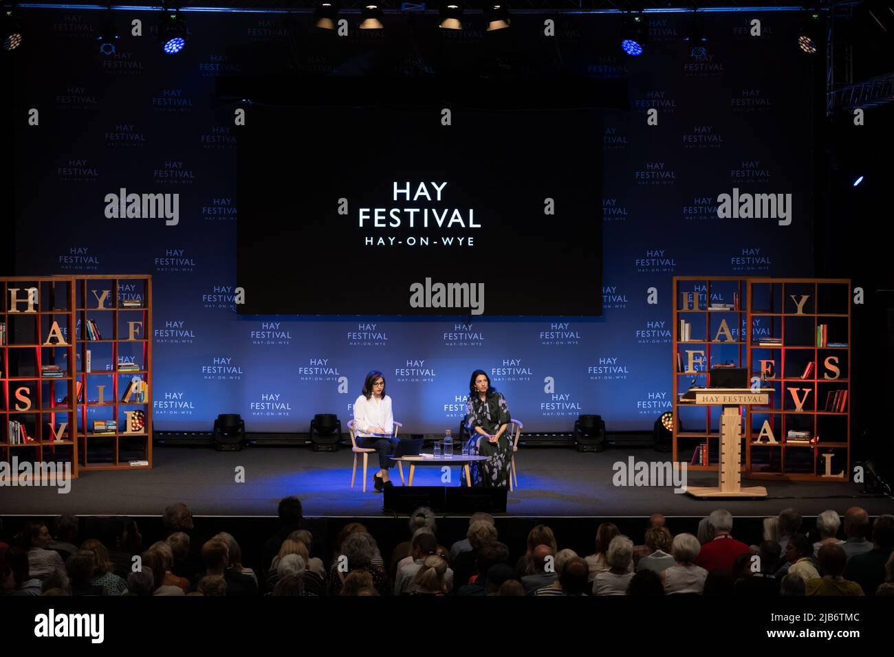 Hay-on-Wye, Wales, UK. 3rd June, 2022. Huma Abedin talks to Sana Safi ...