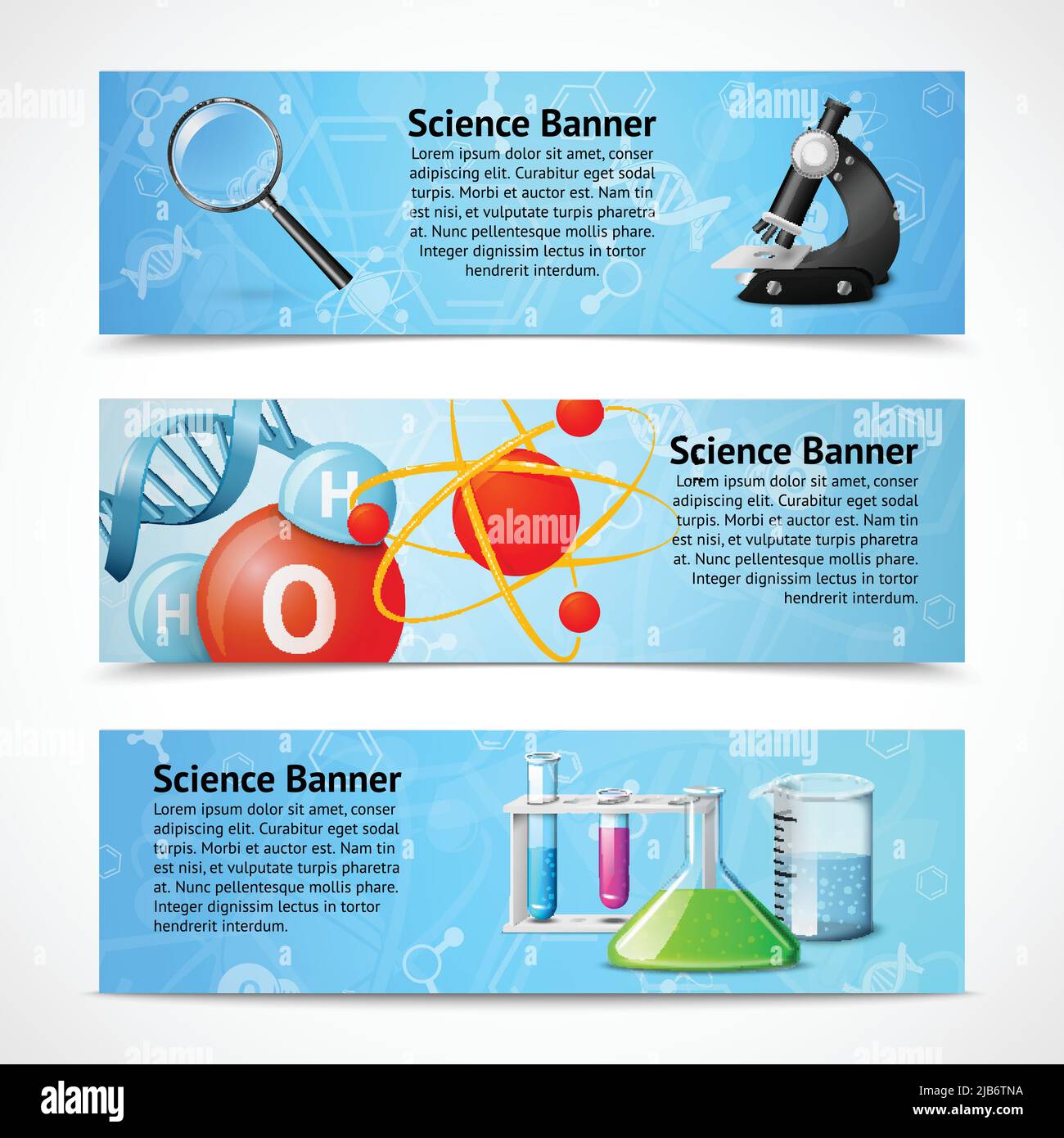 Science research education laboratory equipment banners isolated vector ...