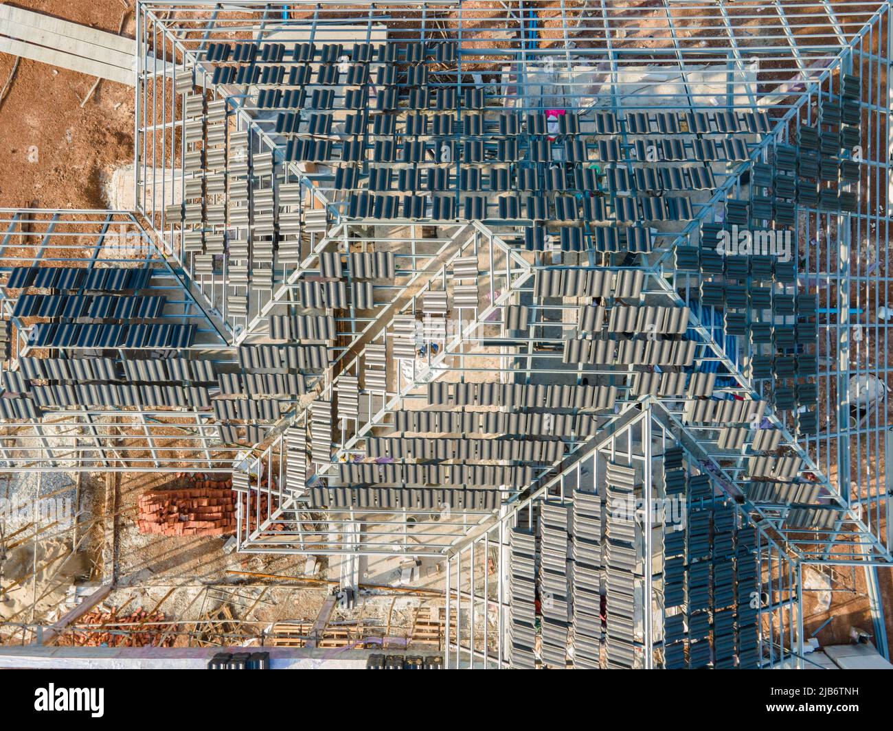 Top view of Concrete or CPAC cement roof tiles on the new roof are ...