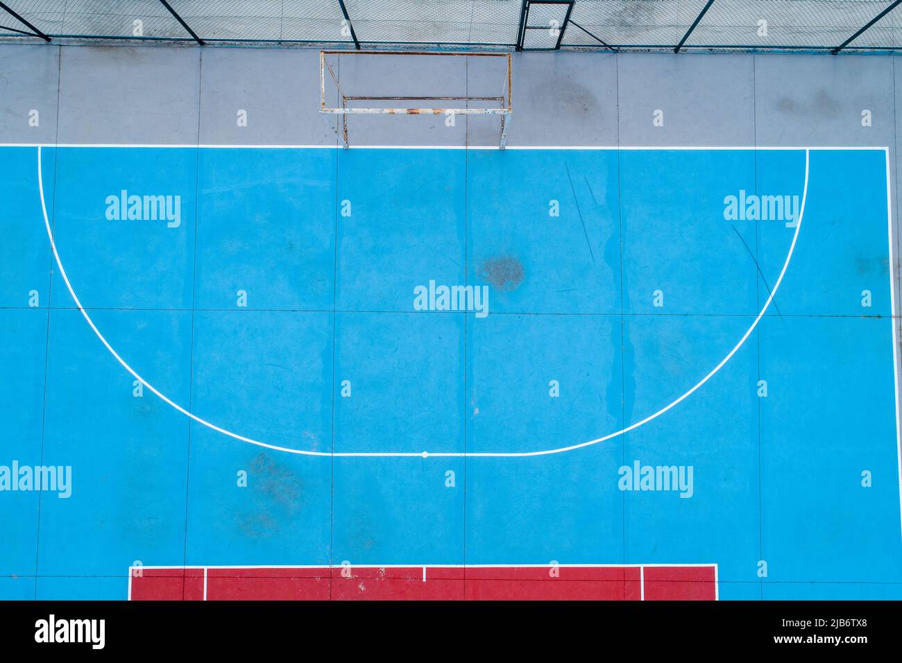 aerial view of a futsal court painted red and blue, sports team concept ...