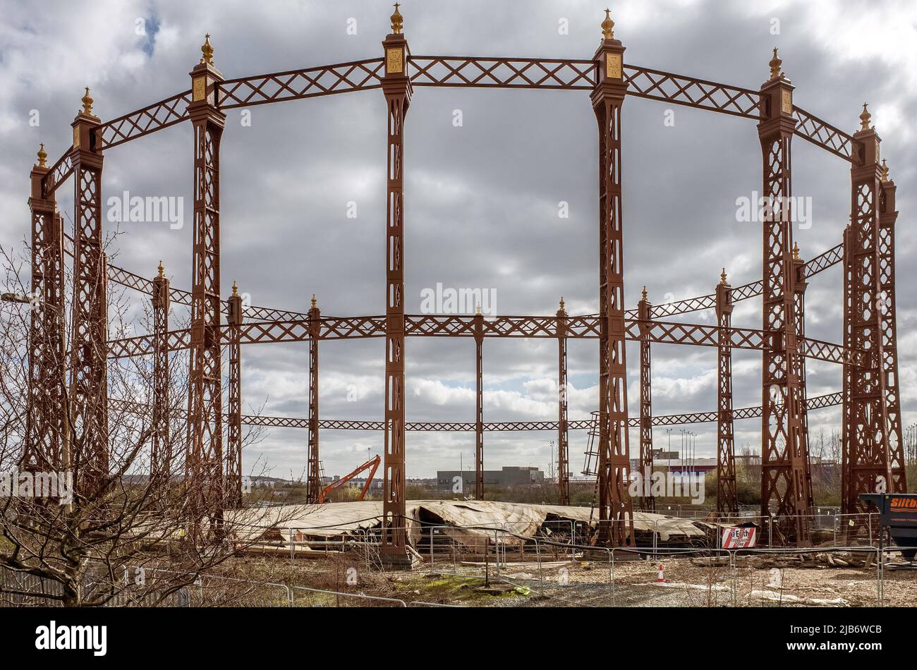 Old victorian gasometer being removed in Beckton, East London Stock ...