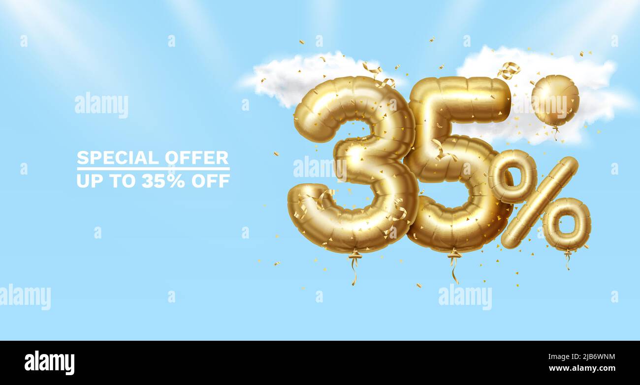 35 Off. Discount creative composition. 3d Golden sale symbol with ...