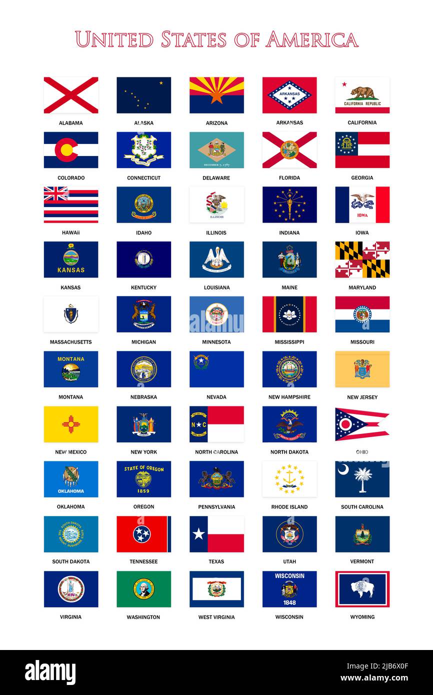 United States of America Federal state flags poster illustration Stock ...