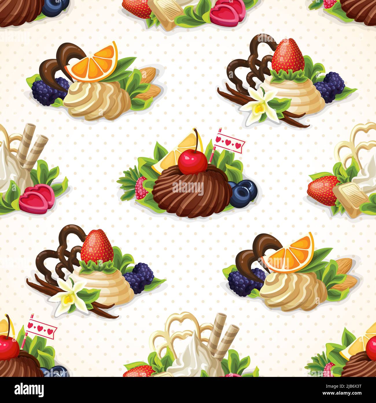 Decorative sweets dessert delicious restaurant food seamless background ...