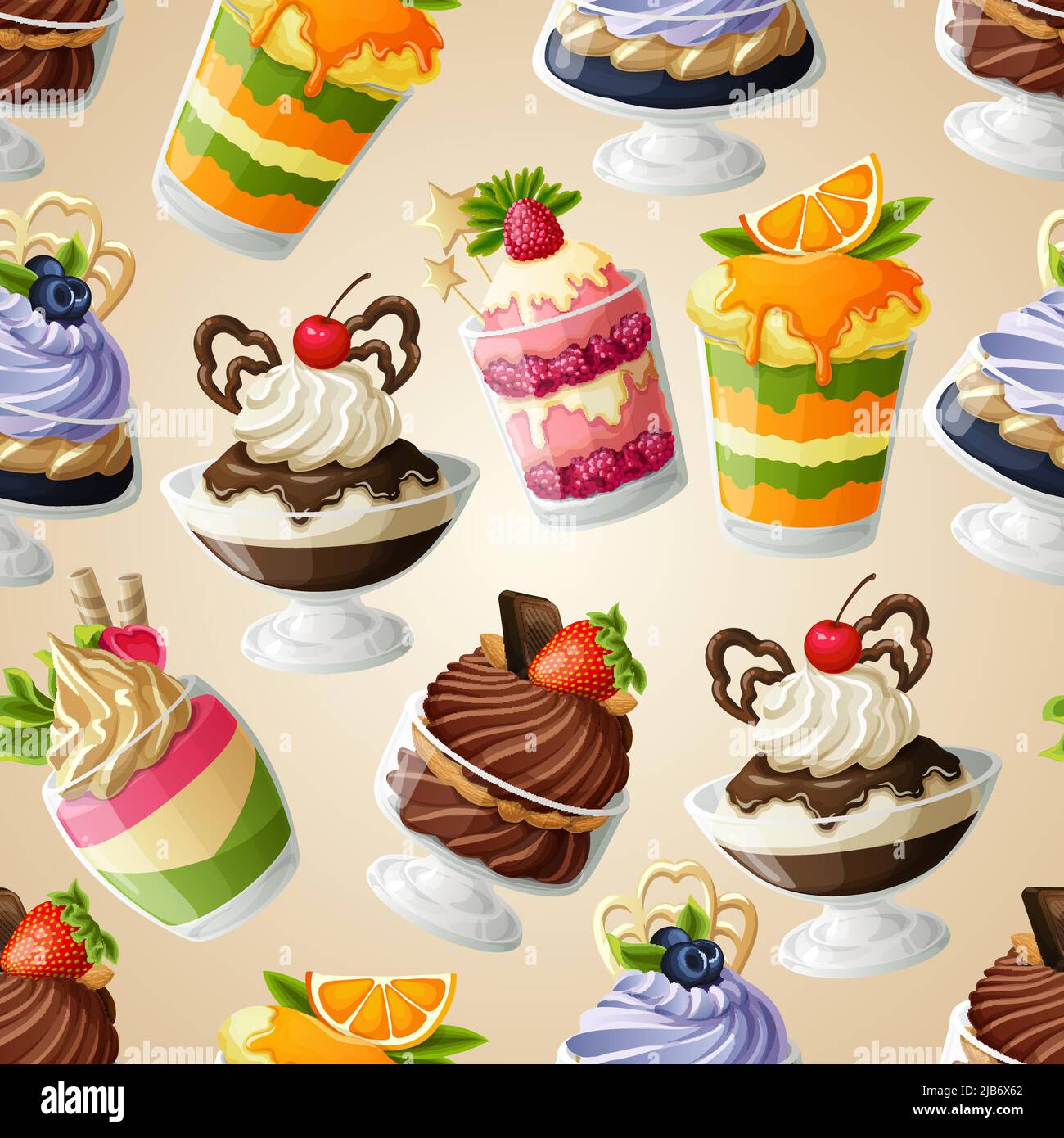 Decorative sweets dessert food seamless pattern with blueberry cream ...