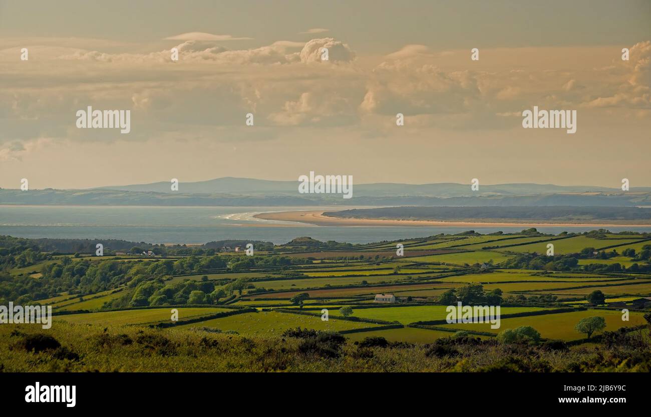 Cyfn Bryn, Gower, Wales, UK Panoramic view of Loughor Estuary looking ...