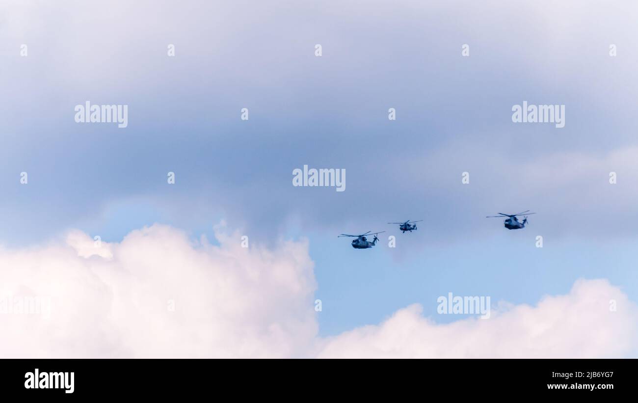 Royal Air Force aircrafts perform a fly-past during the celebration of ...