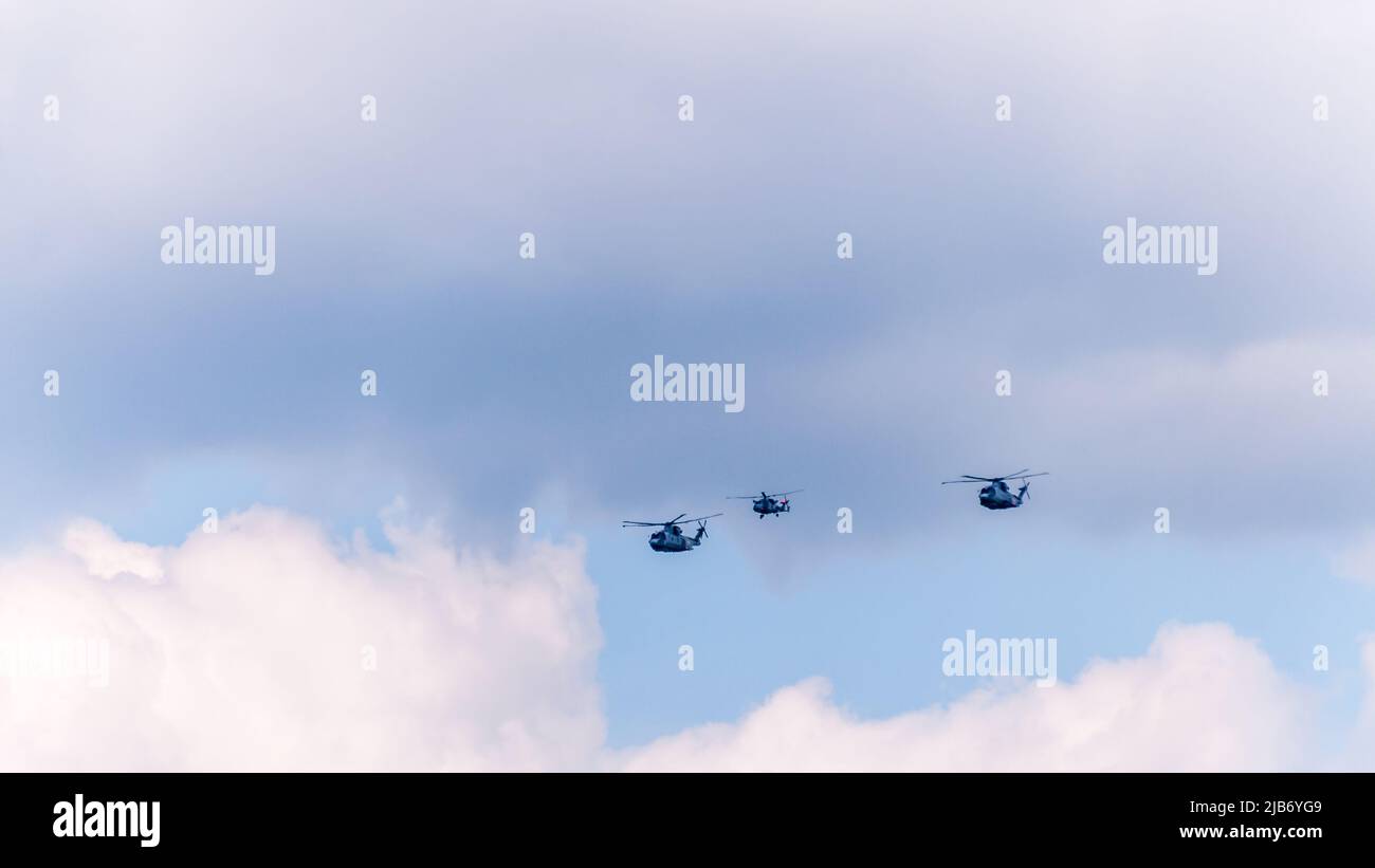 Royal Air Force aircrafts perform a fly-past during the celebration of ...