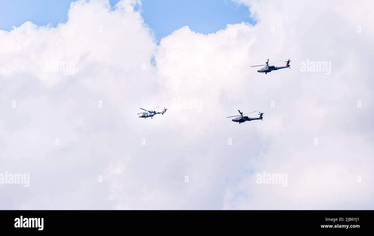 Royal Air Force aircrafts perform a fly-past during the celebration of ...