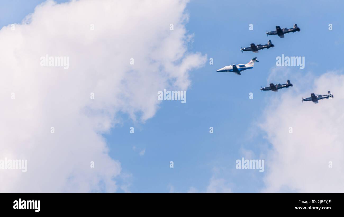 Royal Air Force aircrafts perform a fly-past during the celebration of ...
