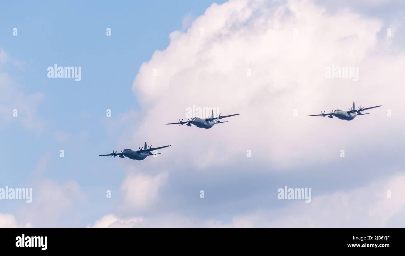 Royal Air Force aircrafts perform a fly-past during the celebration of ...