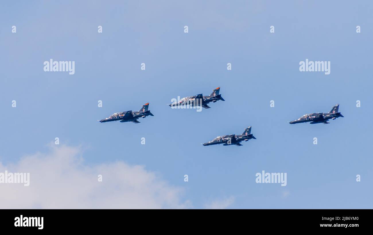 Royal Air Force aircrafts perform a fly-past during the celebration of ...