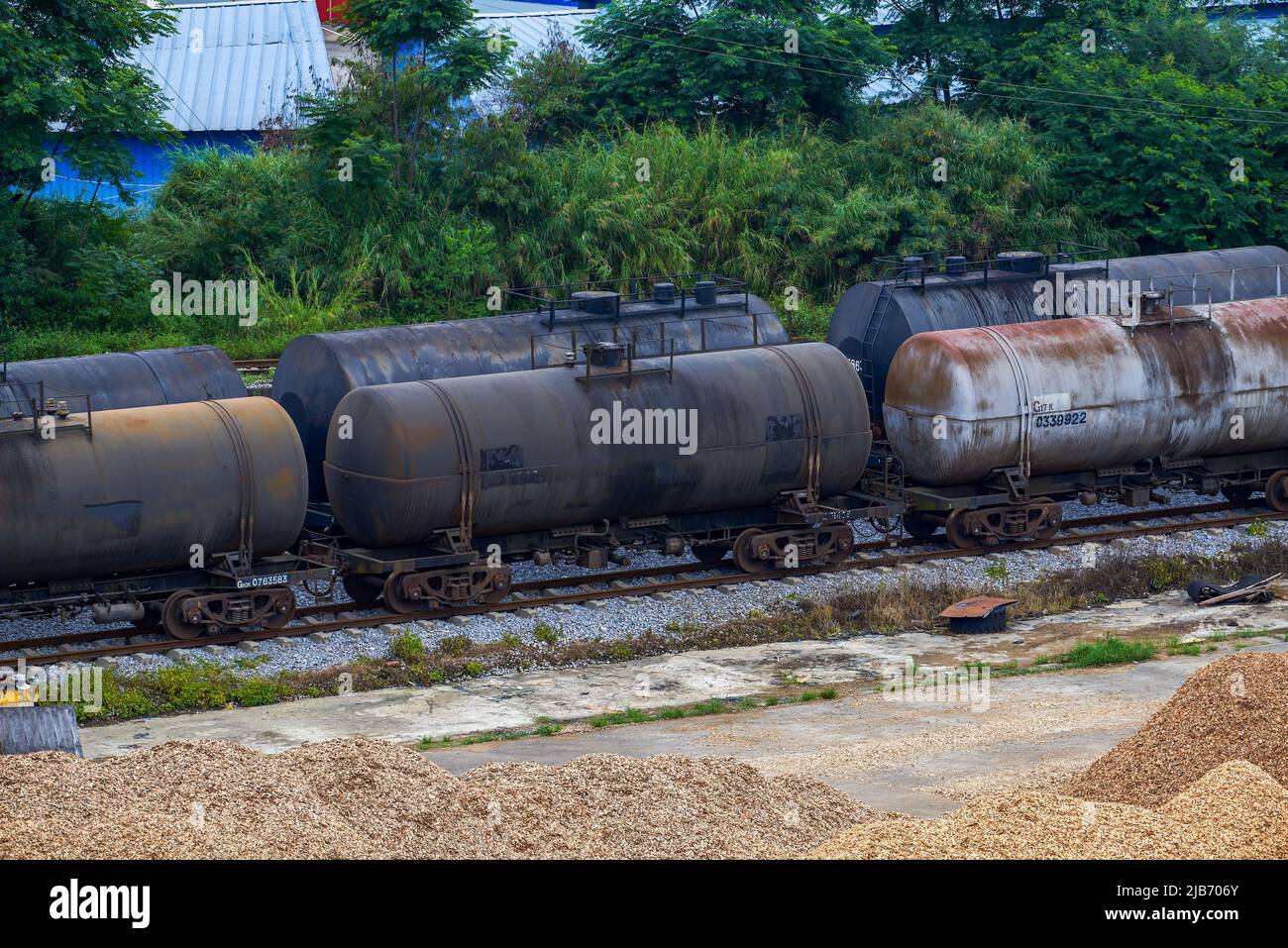 Freight train carriage in freight train station Stock Photo - Alamy