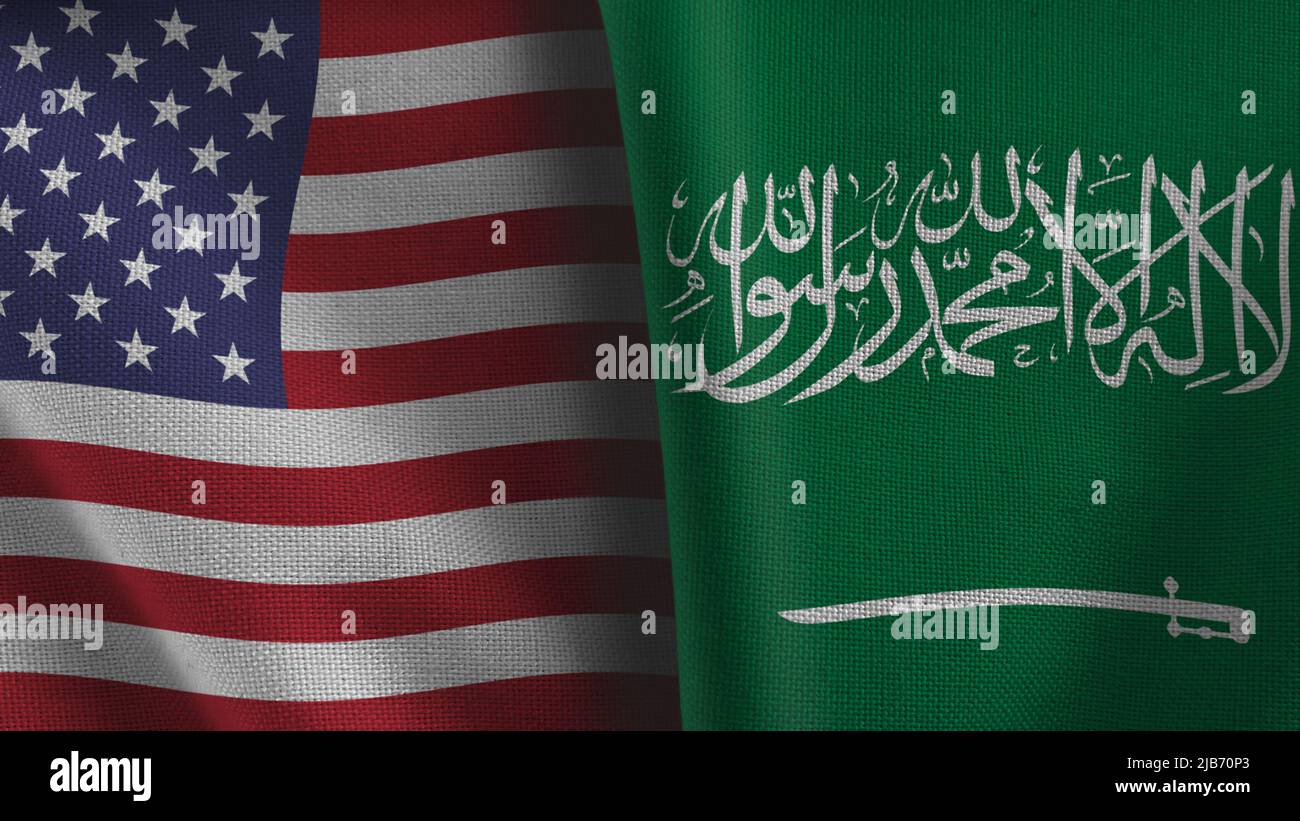 Flags of the United States and Saudi Arabia on a fabric texture Stock ...
