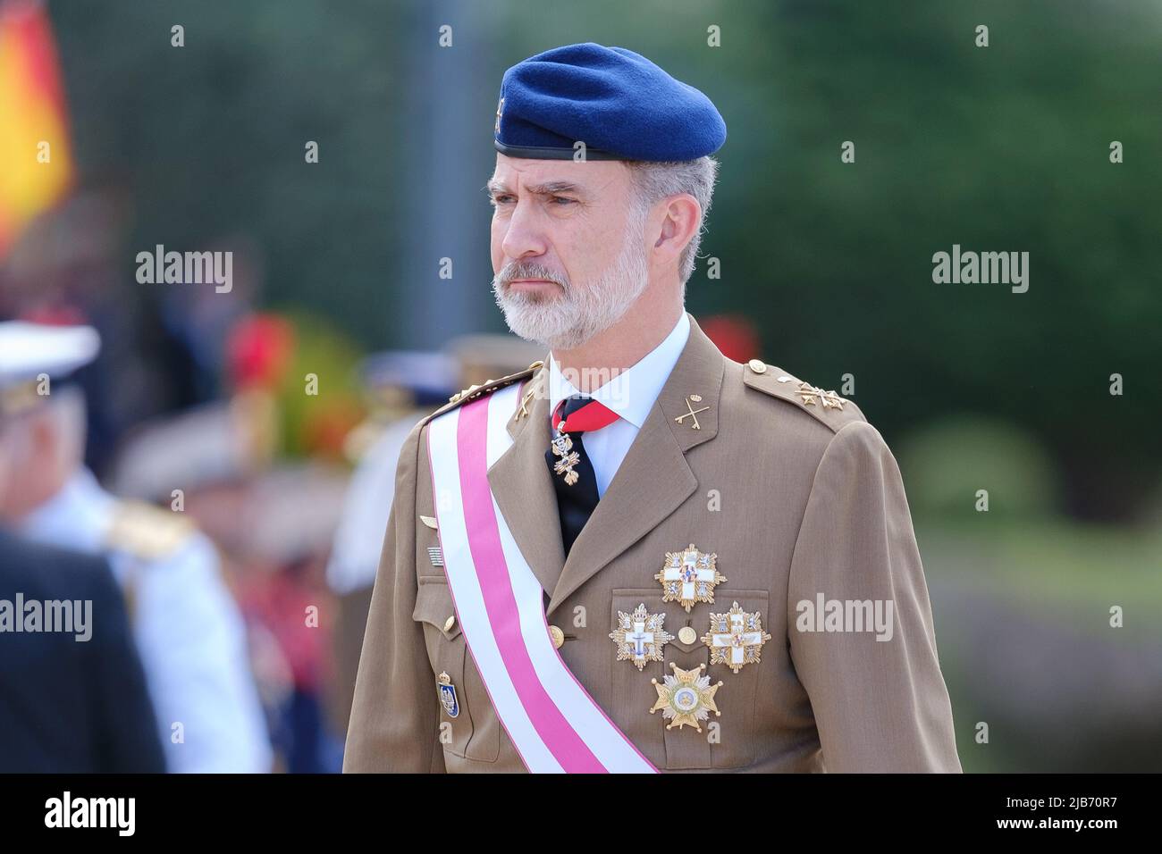 King Felipe VI of Spain attends the Royal Guards Flag ceremony at the ...