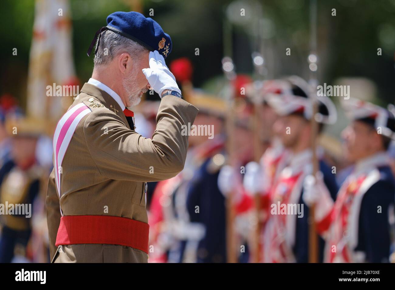King Felipe VI of Spain attends the Royal Guards Flag ceremony at the ...