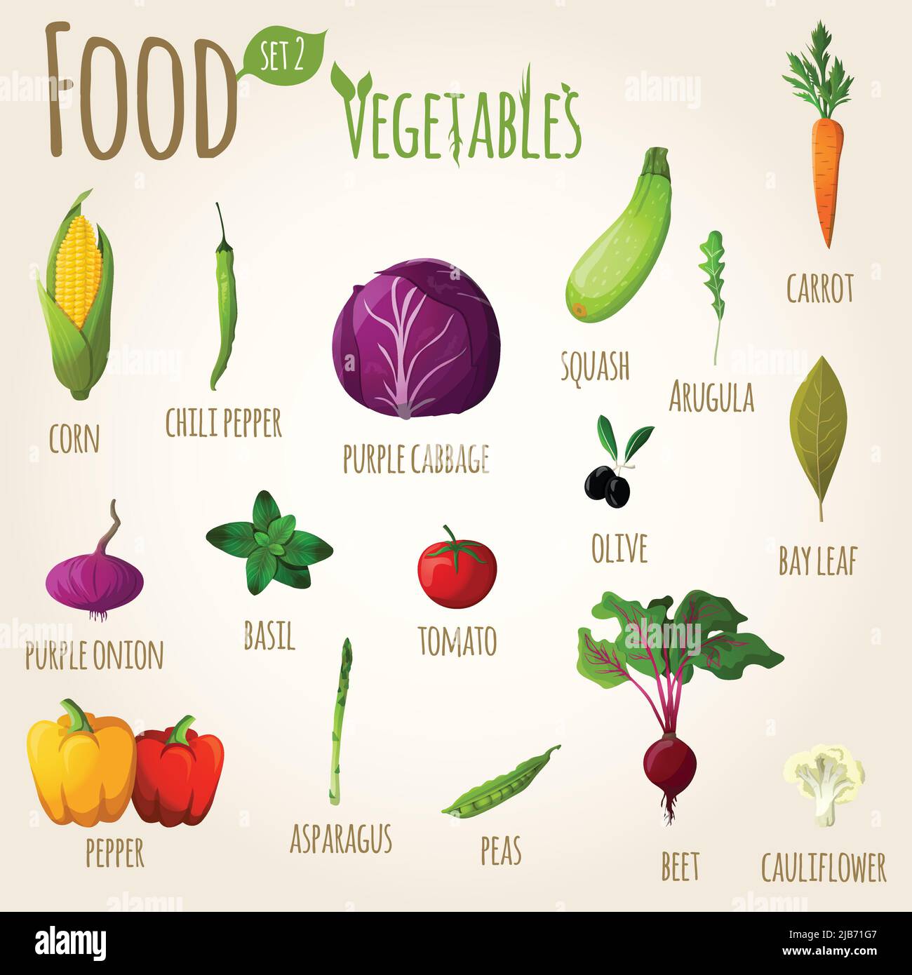Food vegetables doodle set of corn squash cabbage carrot vector ...
