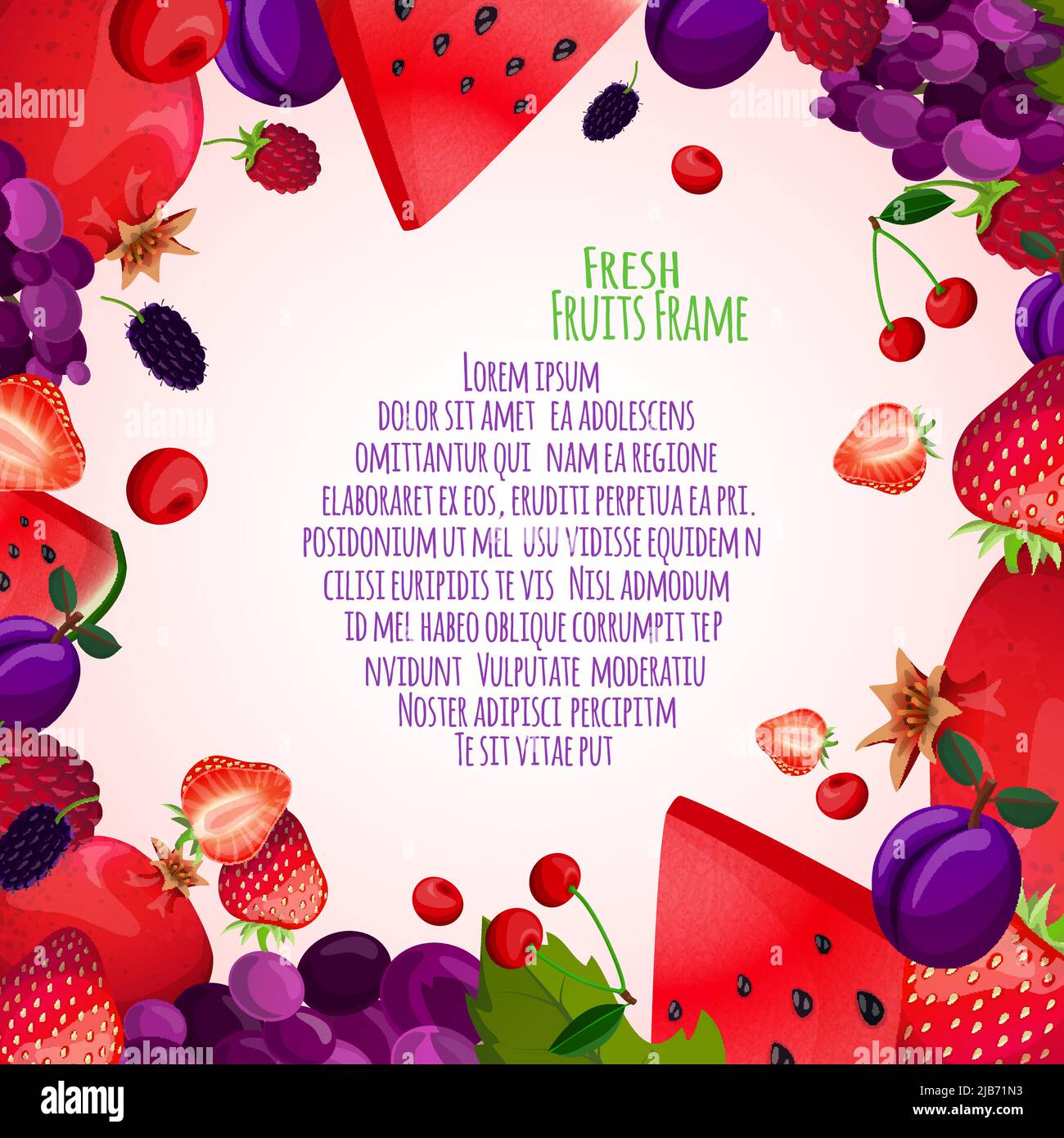 Fresh natural fruit food decorative frame with watermelon pomegranate ...